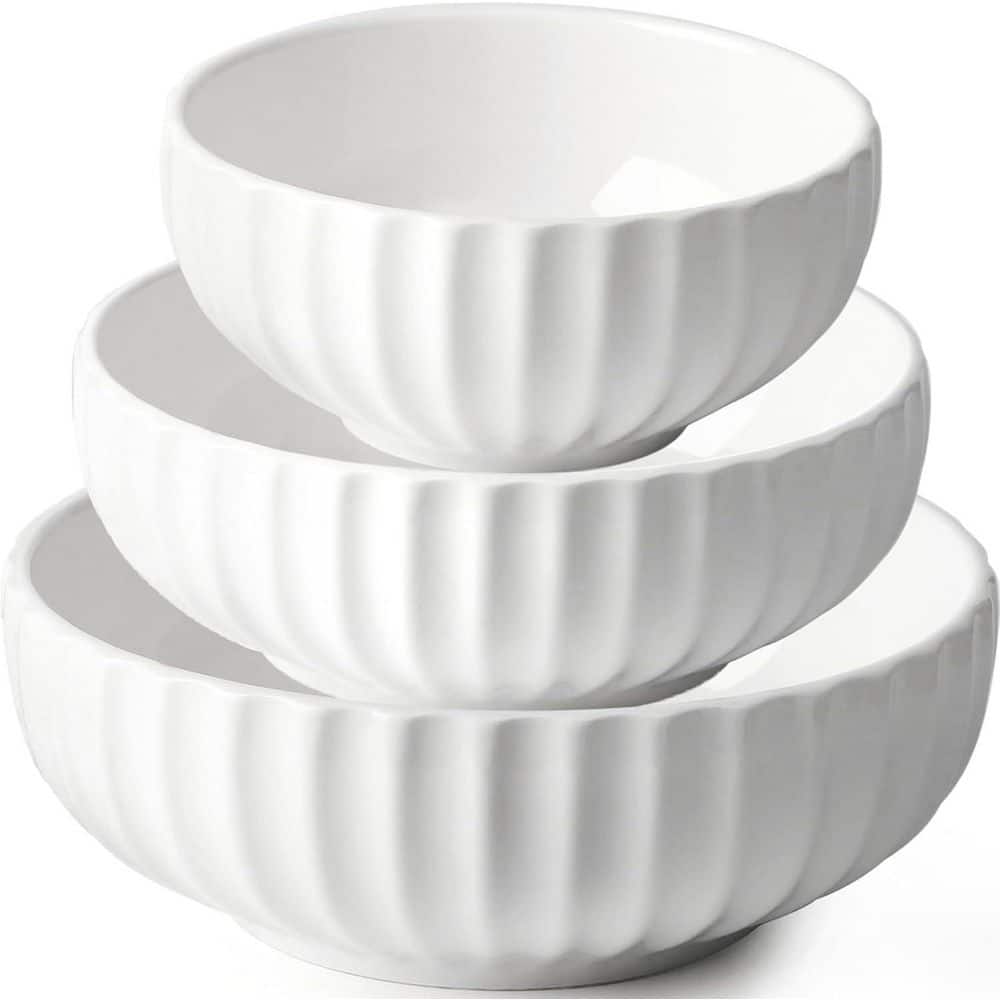 Anqtovp 10" 84oz, 8" 50oz, 6" 23oz White Ceramic Serving Bowl Set of 3 ...