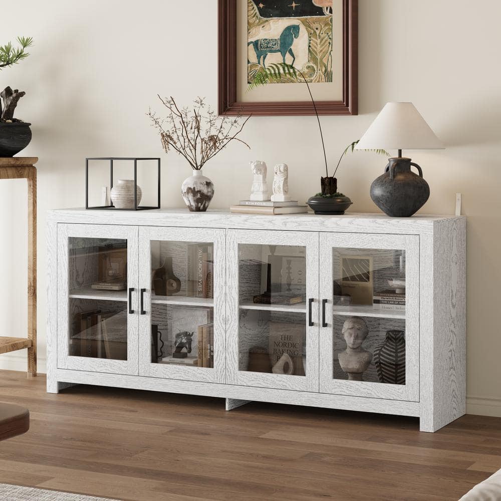 FUFU&GAGA Sideboard Buffet Cabinet with Storage, Gray Wood 70.9 in. W ...