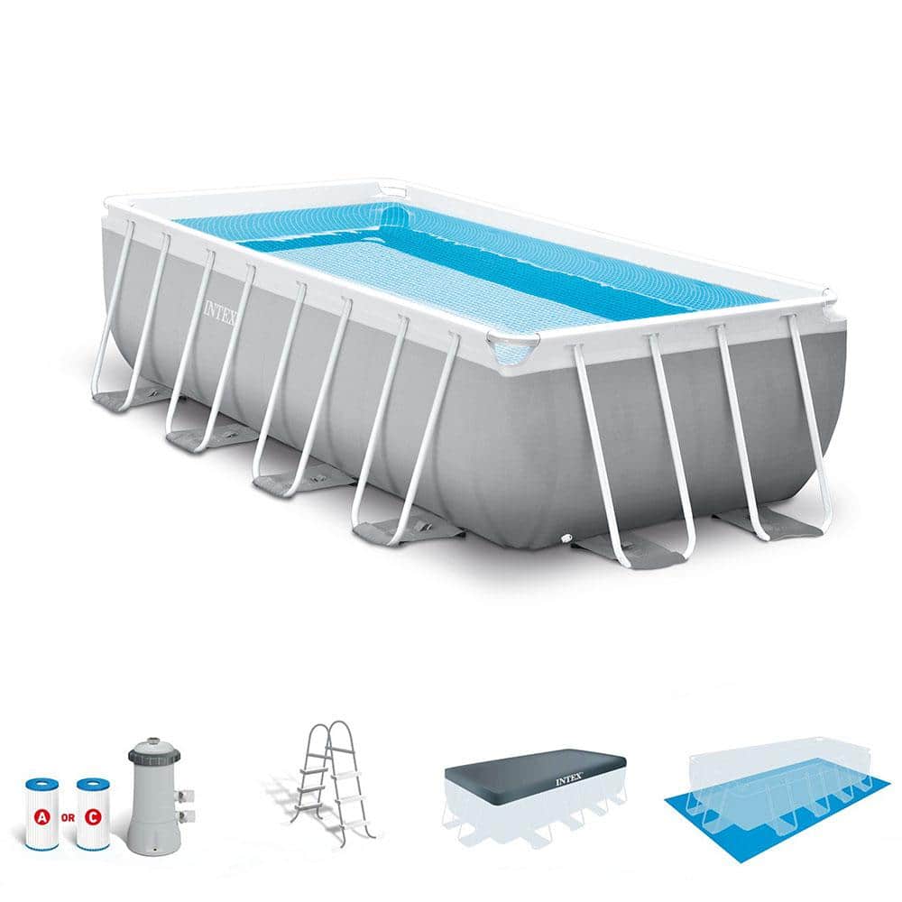 Intex 16 ft. x 8 ft. x 3.5 ft. Deep Rectangular Metal Frame Pool and ...