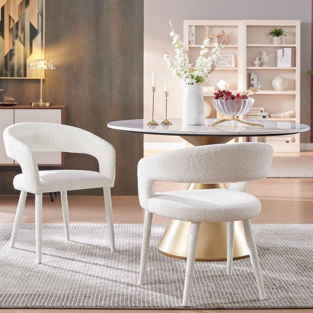 Morden Fort Decent 3-Piece Faux Marble Round Dining Table with Boucle ...
