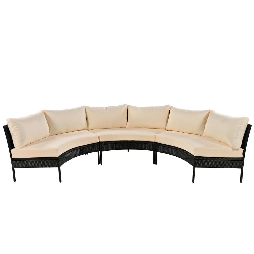 Tenleaf 3-Piece All Weather Black Metal Outdoor Couch with Beige ...