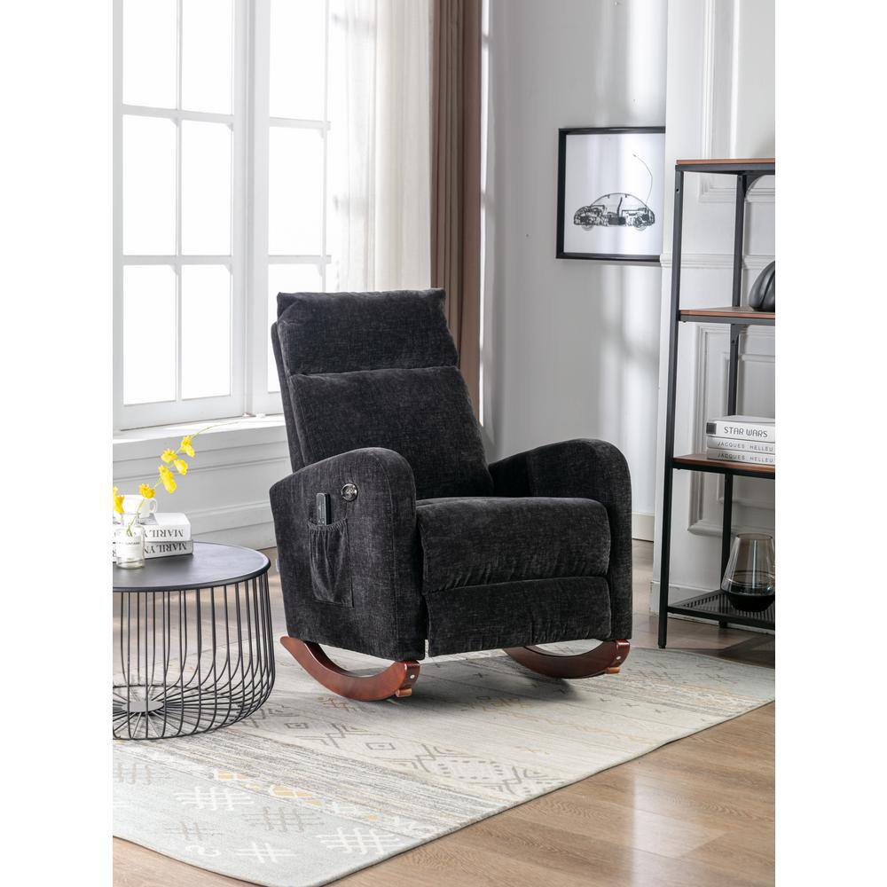 Black Wood Upholstery Comfortable Rocking Chair Living Room Chair R624 ...