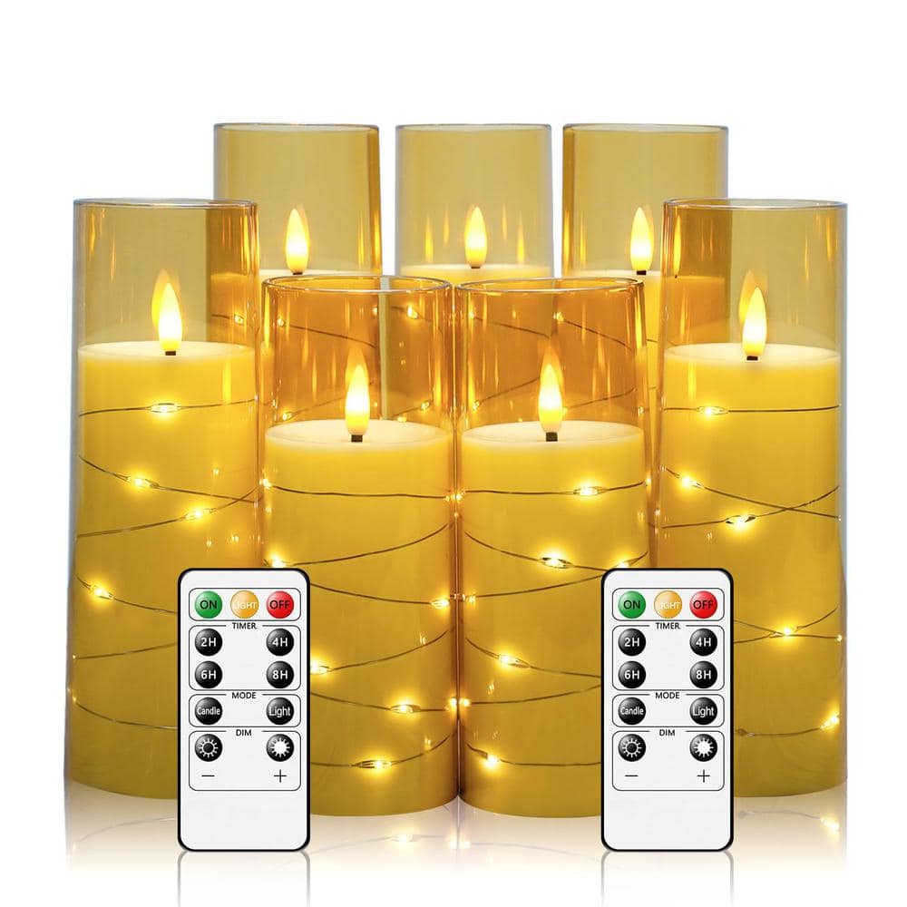Gold Flameless LED Candles with Timer (Set of 7) TG0114 - The Home Depot