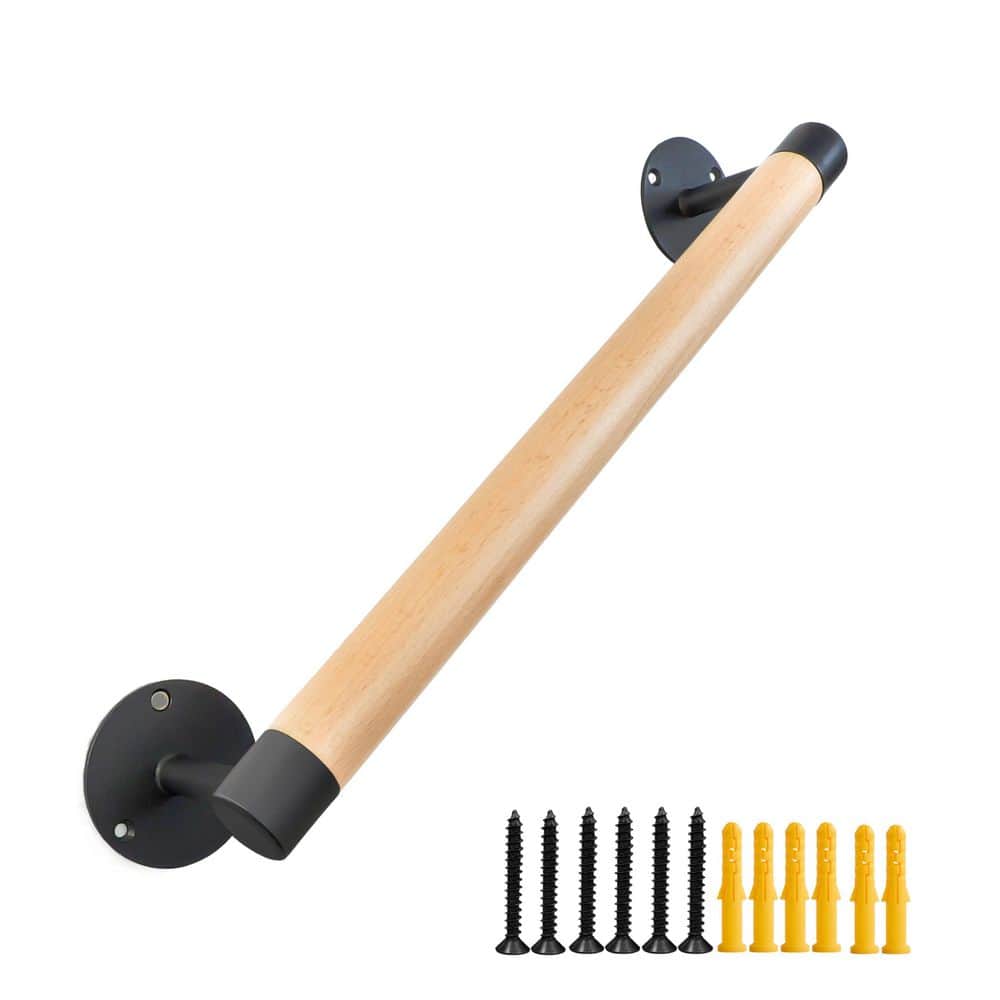 KIWDZFU 1.5 ft. Natural Wood Handrail, Wall-Mounted Safety Grab Bar for ...