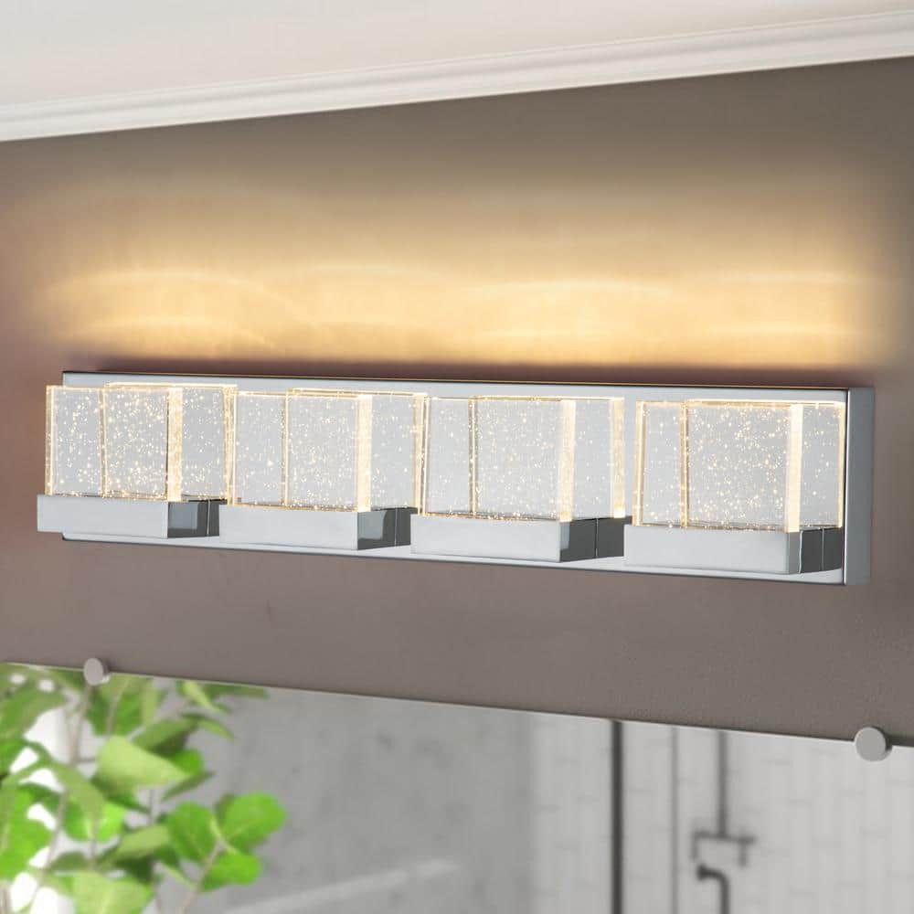 C Cattleya 23 in. 4-Light Chrome LED Bubble Crystal Vanity Light CA2226 ...