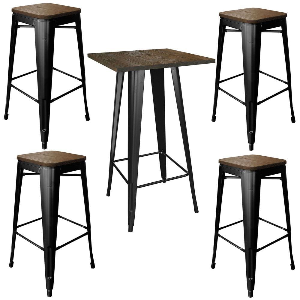 AmeriHome Metal and Wood 5-Piece Dark Elm Wood and Black Metal Pub ...