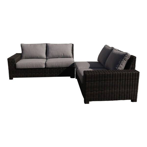 Courtyard Casual St Lucia 5 Piece Sectional Set with 1 Left and 1 Right Loveseats 1 Middle Chair 1 Corner Table and 1 Table Silver Oak