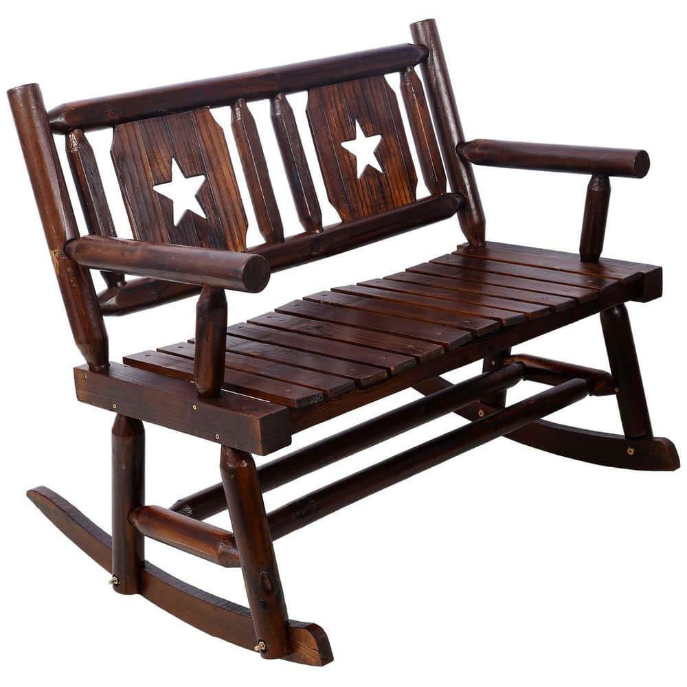 Brown Wood Outdoor Rocking Chair Double Rocking Chair with High Back ...