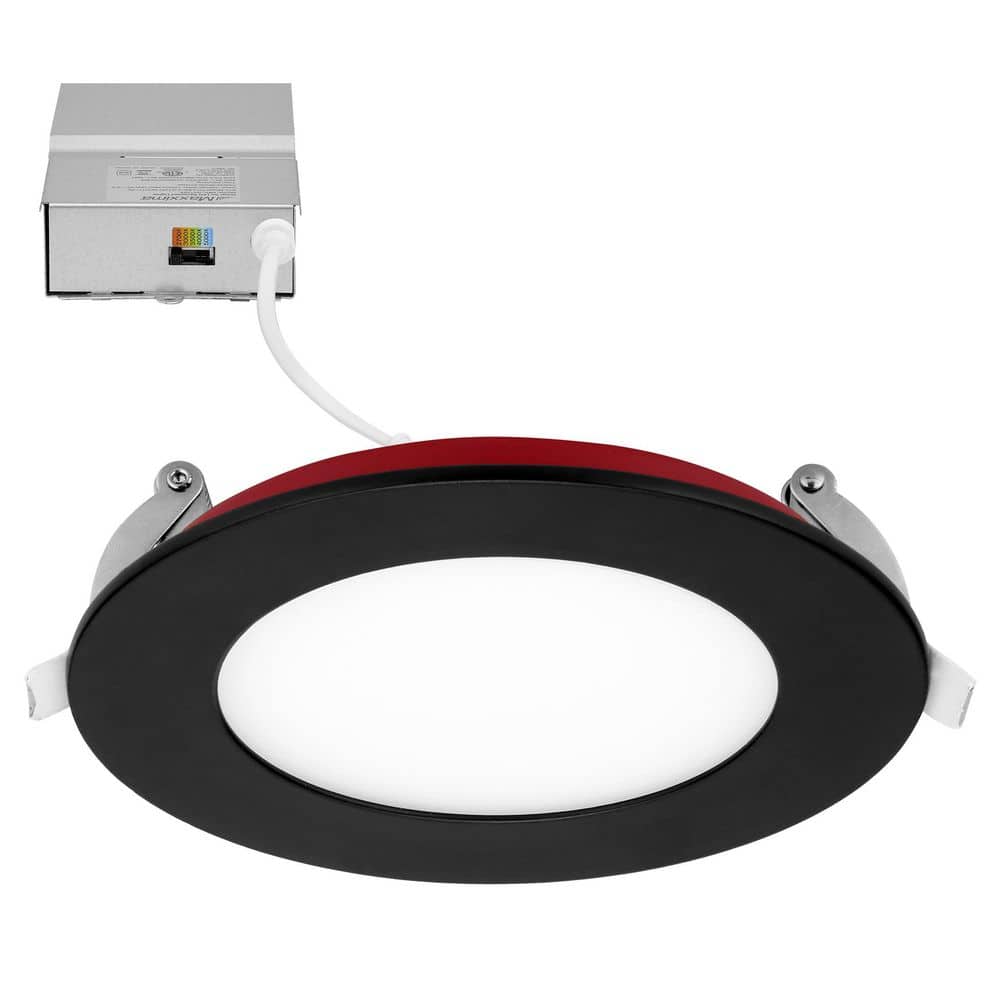 Maxxima 4 in. 2-Hour Fire Rated Slim Recessed LED Downlight, Black Trim ...