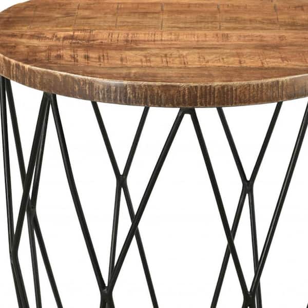 HomeRoots Valerie 20 in. Natural Round Wood End Table with Solid Wood ...