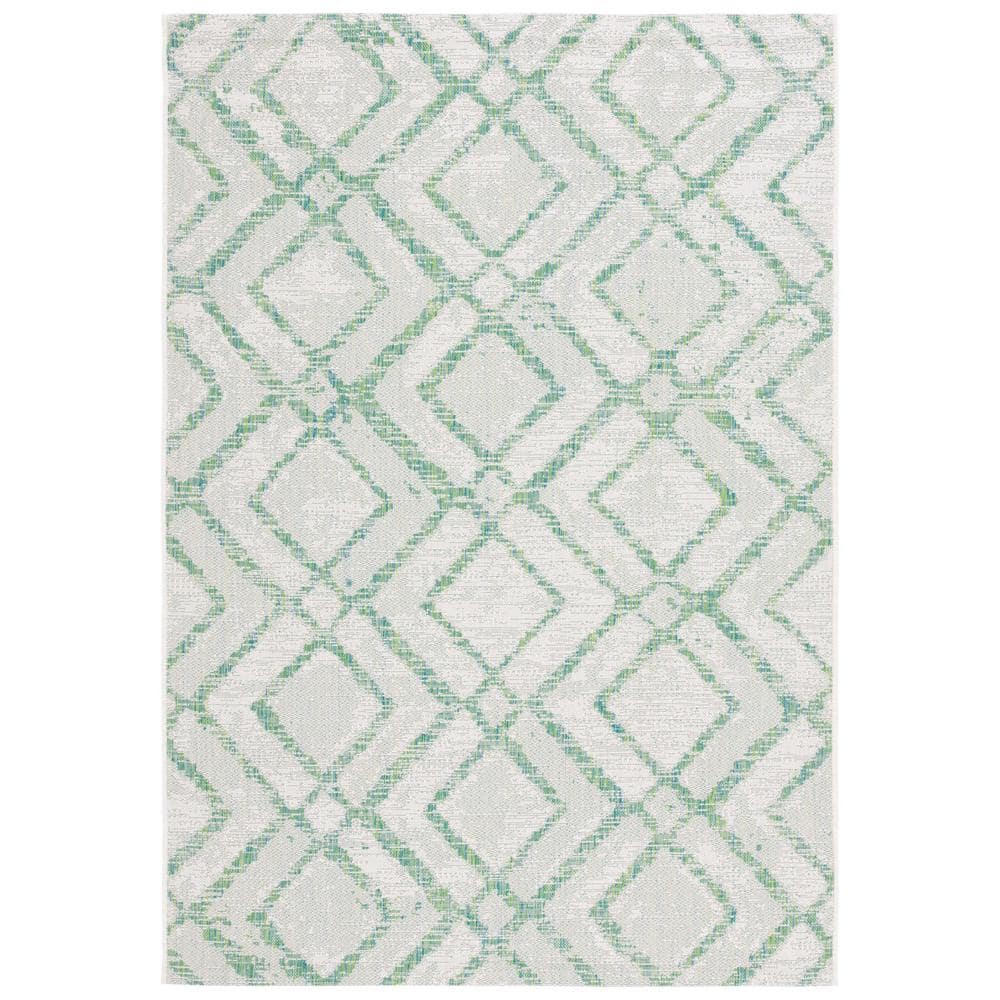 SAFAVIEH Courtyard Ivory/Green 8 ft. x 10 ft. Diamond Chevron Indoor ...