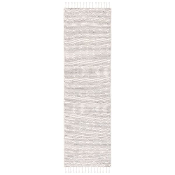 SAFAVIEH Natura 2 ft. x 8 ft. Ivory/Blue Fringe High-Low Diamond Runner ...