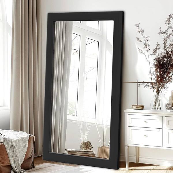 Sxiawe 32 in. W x 71 in. H Simple Rectangular Black Wood Frame Bathroom ...
