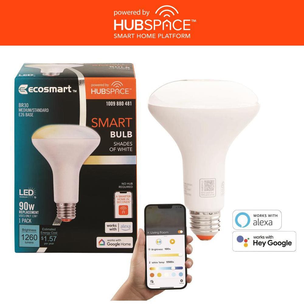 EcoSmart 90-Watt Equivalent Smart BR30 Tunable White CEC LED Light Bulb ...