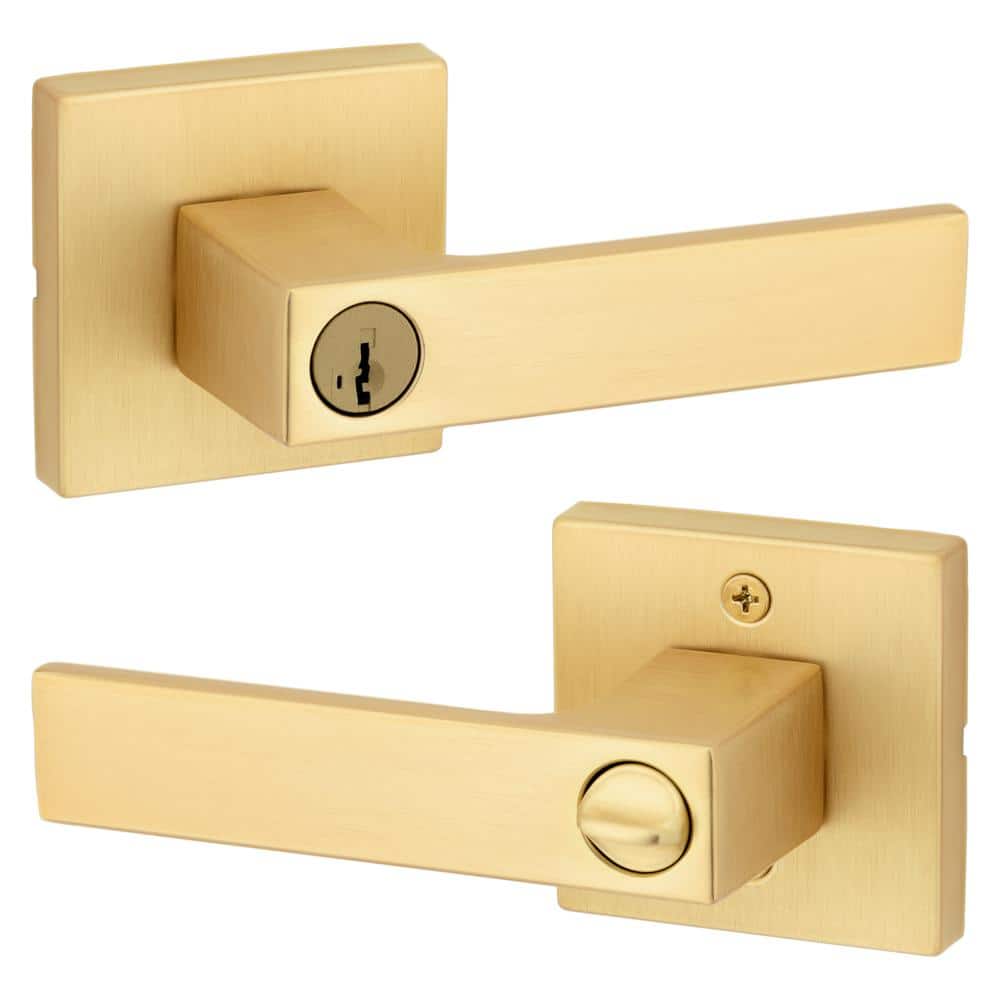 Kwikset Singapore Satin Brass Square Key Entry Door Handle Handle ...