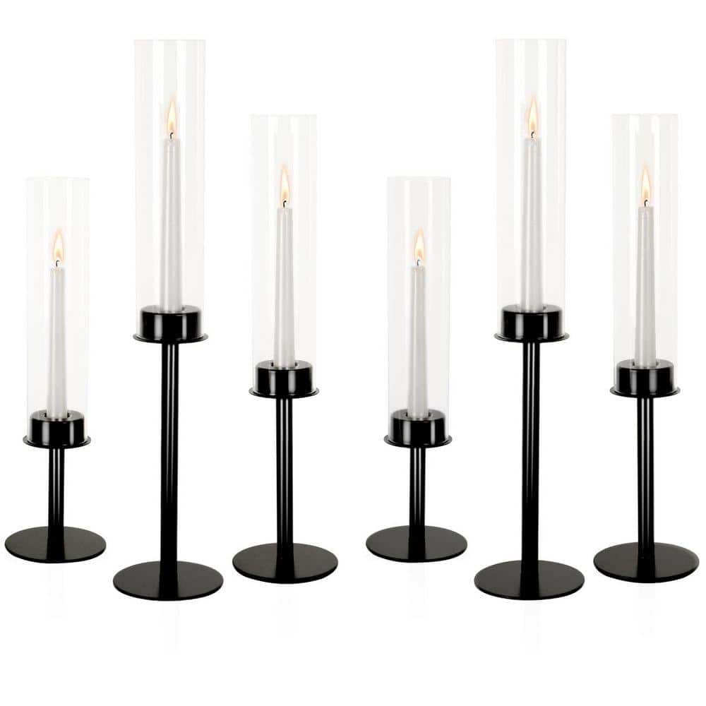 Cubilan Black Metal Candle Tray 2-Pack Glass Taper Tall Candle Holders ...