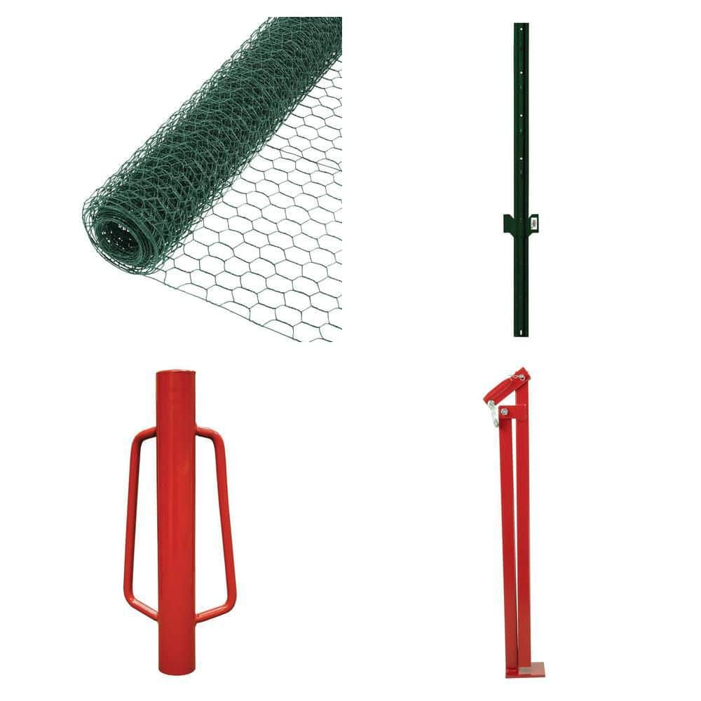 1 in. Mesh 2 ft. x 25 ft. Green Poultry Netting, 1-1/4 in. Steel U-Post ...