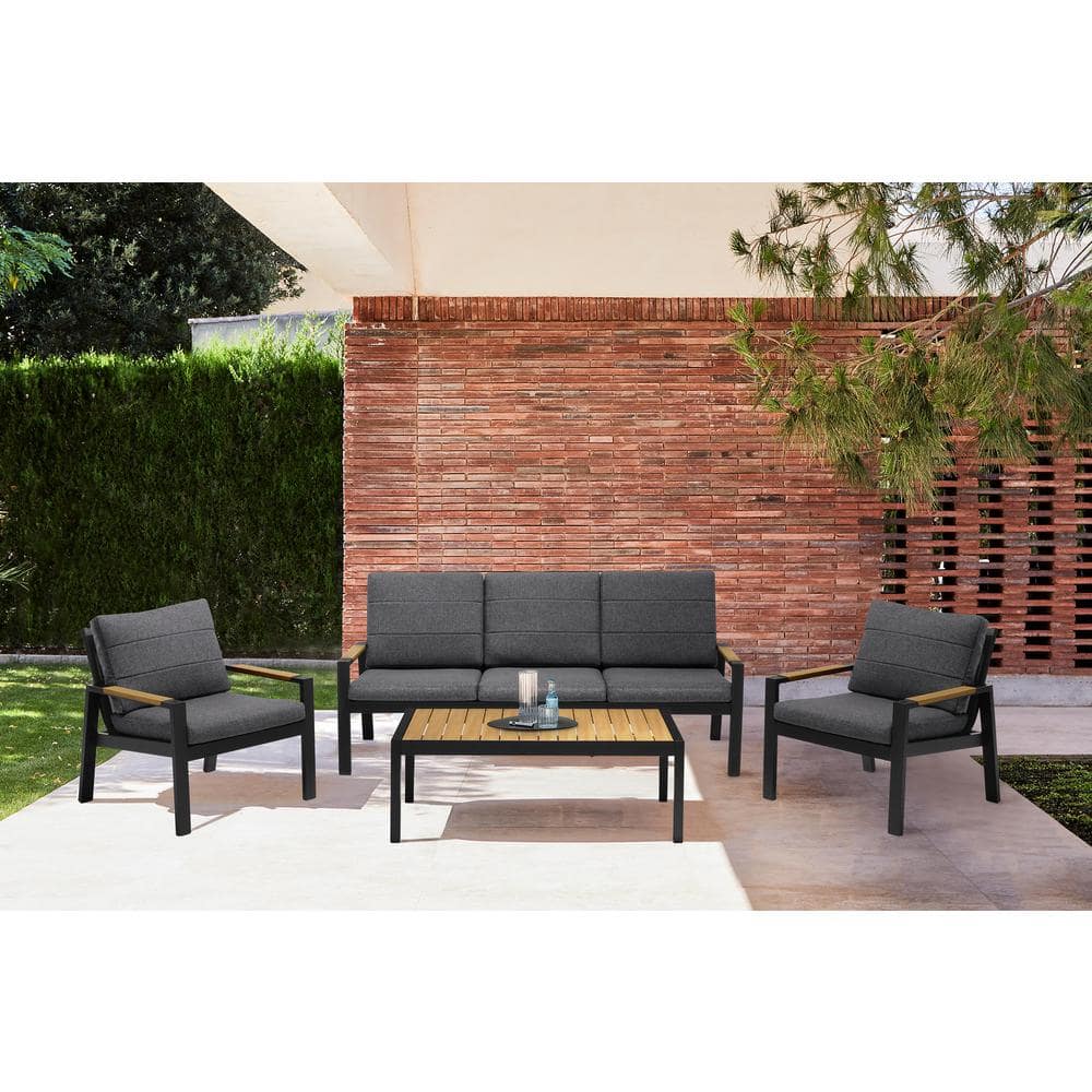 Armen Living Panama Black 4-Piece Aluminum Outdoor Patio Conversation ...