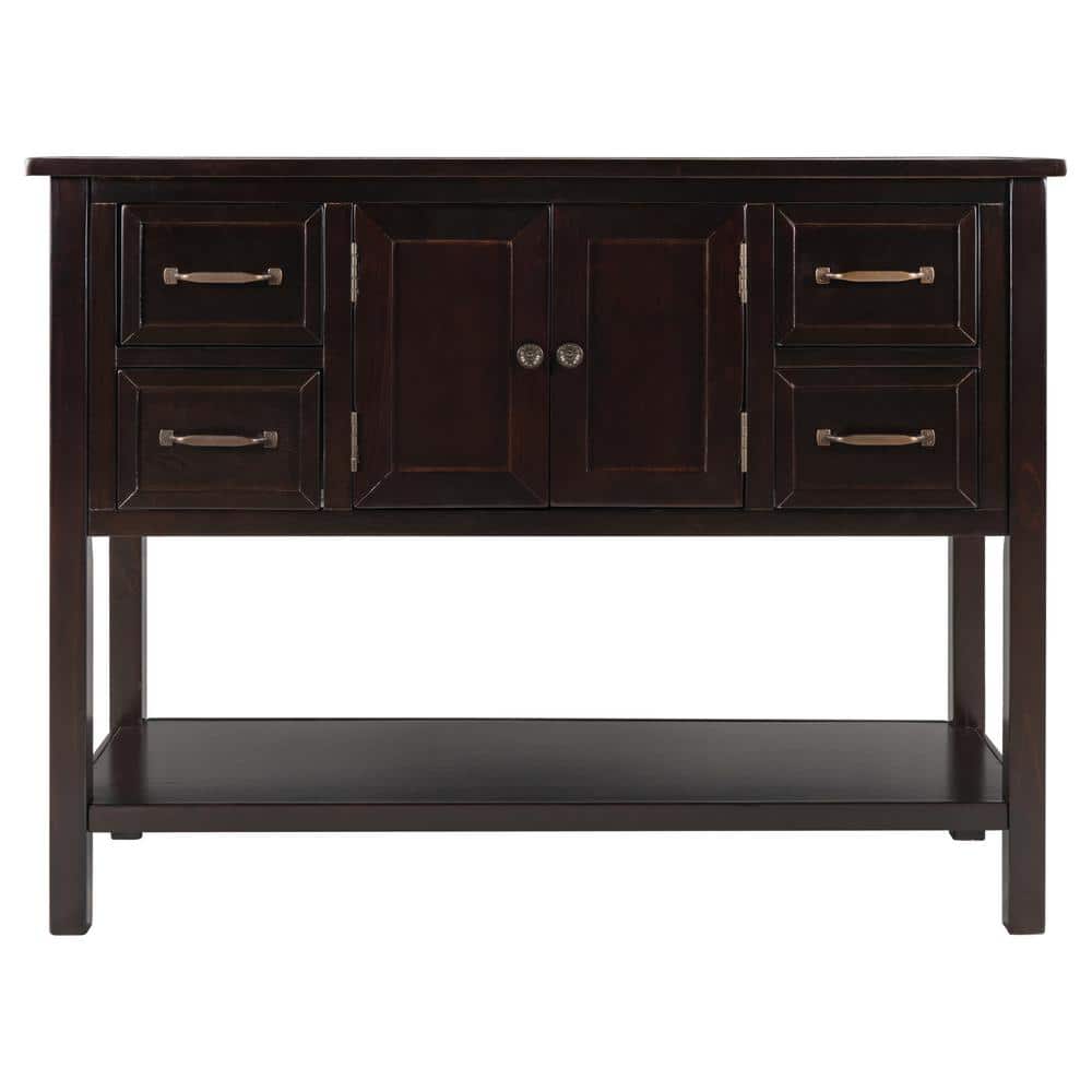 ANBAZAR 43 in. Espresso Wood Rectangle Console Buffet Table with 4 ...
