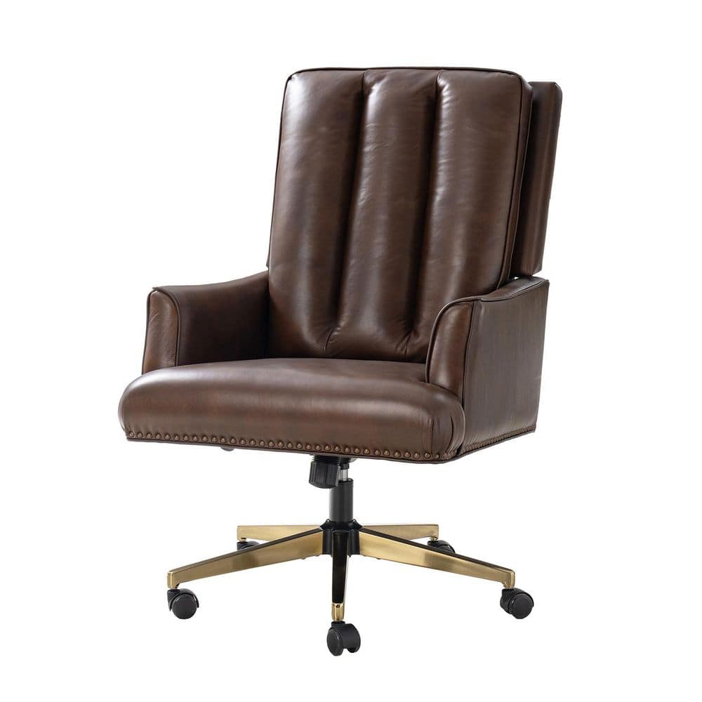 JAYDEN CREATION Mariana Genuine Leather Swivel Office Chair in ...