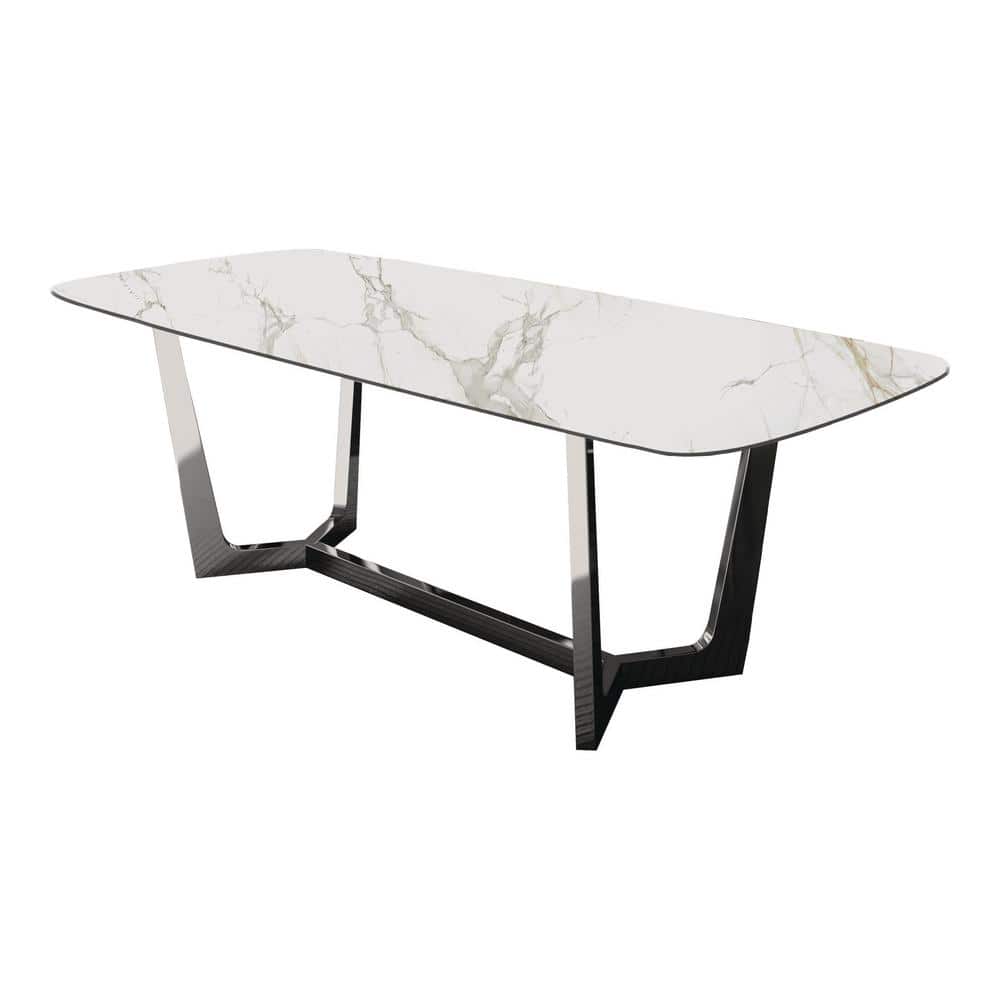 Furniture of America Riven Silver Ceramic 71 in. Trestle Dining Table ...