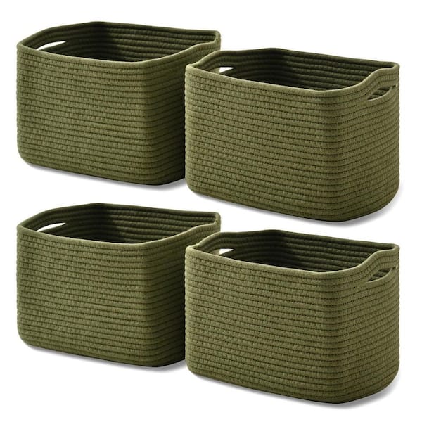 Green 12.5 in. x 7.9 in. Storage Baskets Set of 4, Cotton Rope Woven ...