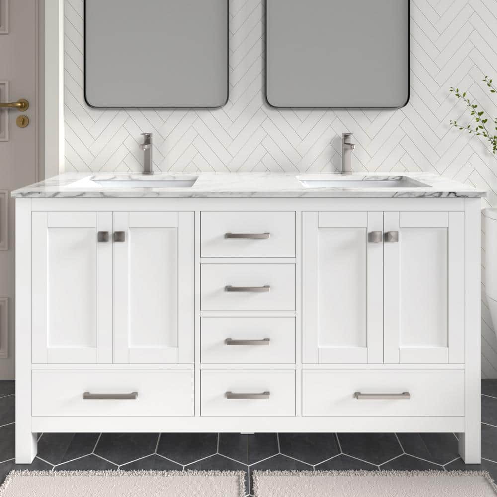 HOMEVY STUDIO Anneliese 60 in. W. x 21 in. D x 35 in. H Double Sink ...