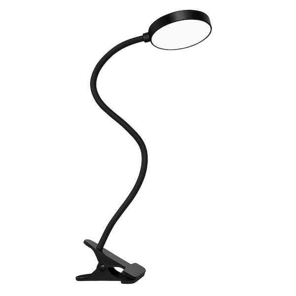 15.8 in. Black Dimmable and Flexible LED Clip-On Desk Lamp w/ Gooseneck ...