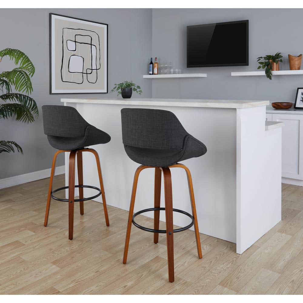 Lumisource Fabrico 29.5 in. Charcoal Fabric, Walnut Wood, and Black ...