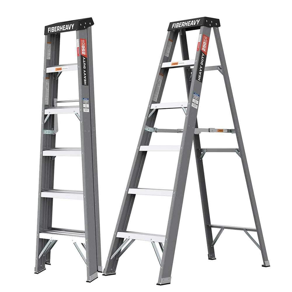Phewnyzo 6-Step 6 in. Reach Gray Fiberglass Single-Sided Step Ladder ...