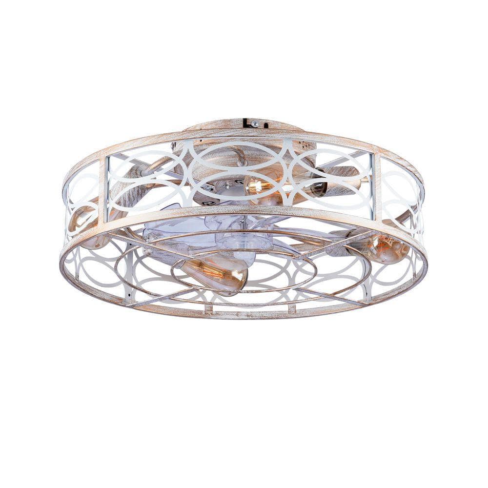 bessten 20 in. Retro White Caged Flush Mount Ceiling Fan with E26 Light ...
