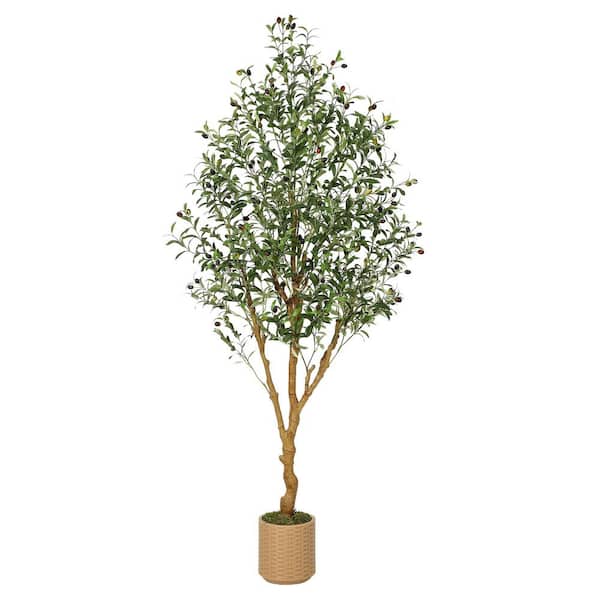 7 ft. Artificial Olive Trees, Tall Plant Potted Tree with White Planter ...