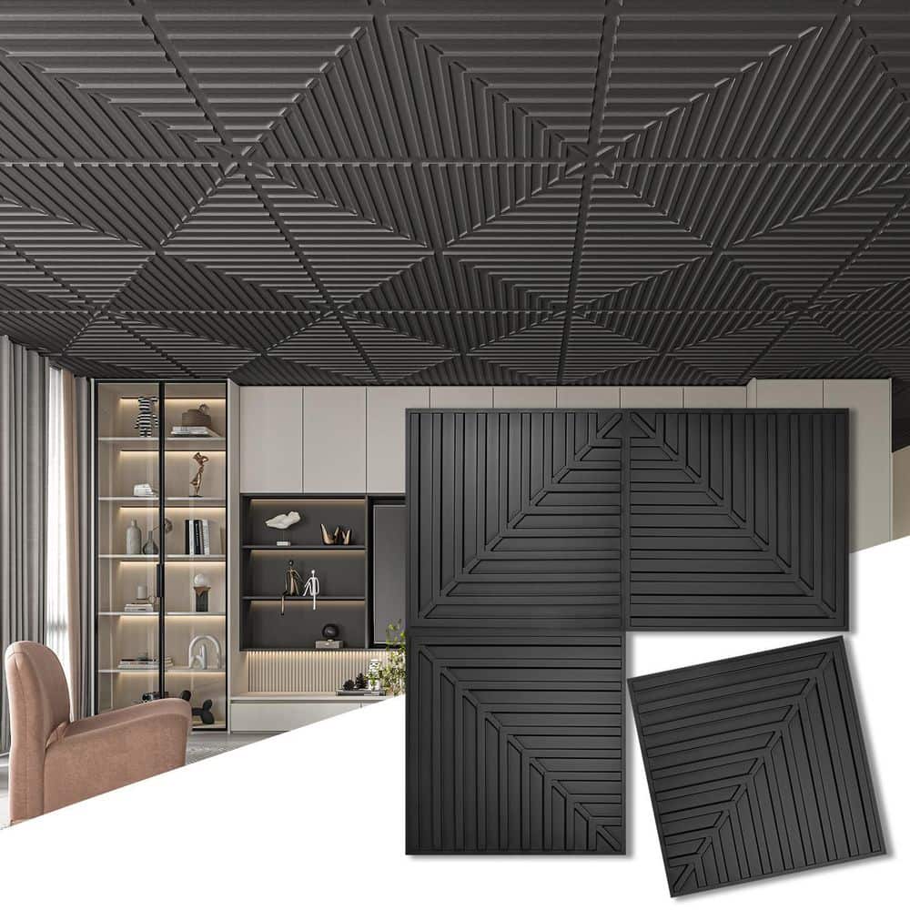 Art3dwallpanels Black 2ft. x 4ft. Textured PVC Drop In Ceiling Tile ...