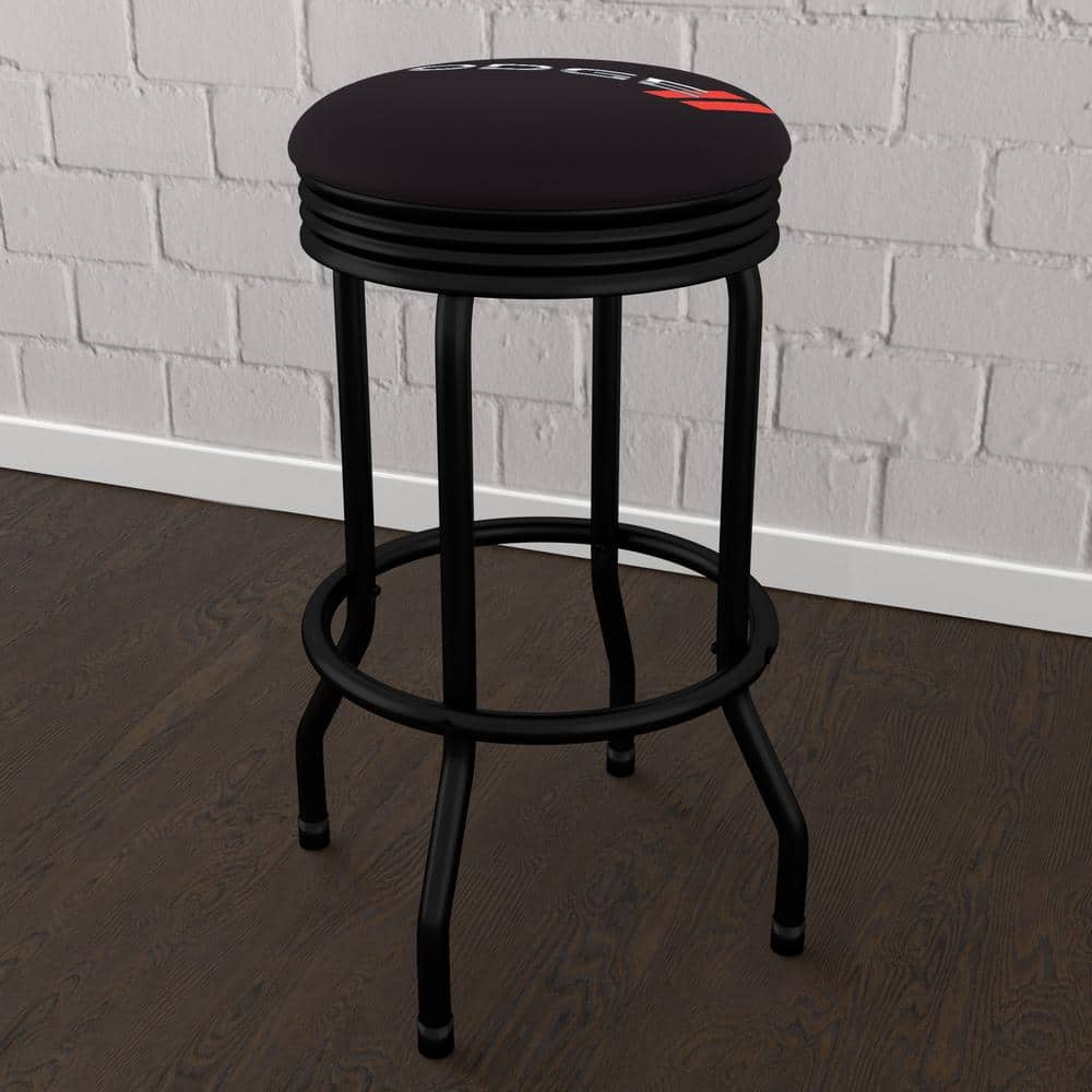 Dodge Logo 29 in. Black Backless Metal Bar Stool with Vinyl Seat ...