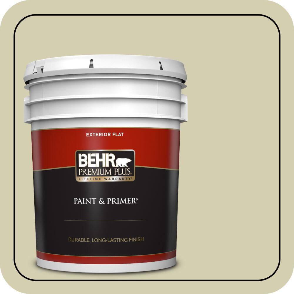 BEHR PREMIUM PLUS 5 gal. #MQ6-55 Pale Ivy Flat Exterior Paint & Primer ...