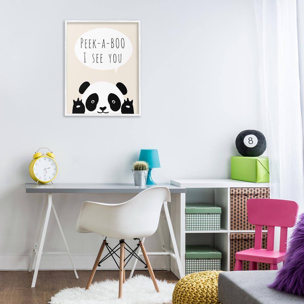 Stupell Industries Peek-a-Boo Panda Bear by Chen Alyesh White Framed ...