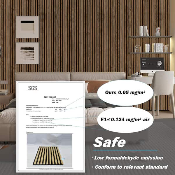 Art3dwallpanels Walnut 0.83 in. x 0.65 ft. x 8 ft. Wood Slat Acoustic Panels, MDF Decorative ...