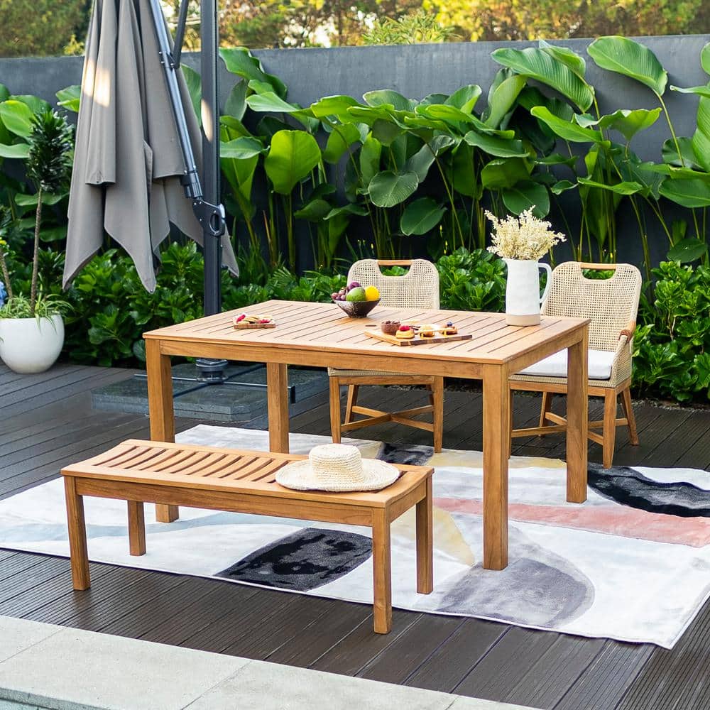 Cambridge Casual Midney 4-Piece Teak Wood Outdoor Dining Set with Light ...