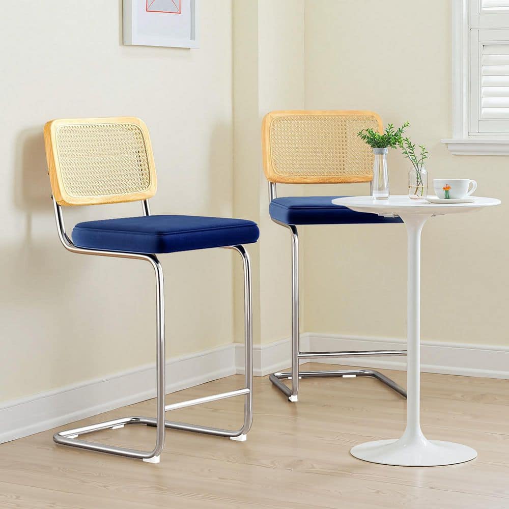 Lirago Royal Blue Upholstered Velvet 26 in. Height Bar Stool with ...