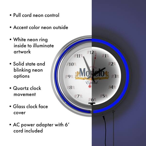 Modelo Blue Especial Lighted Analog Neon Clock MOD8-HD - The Modelo Blue Especial Lighted Analog Neon Clock MOD8-HD - The