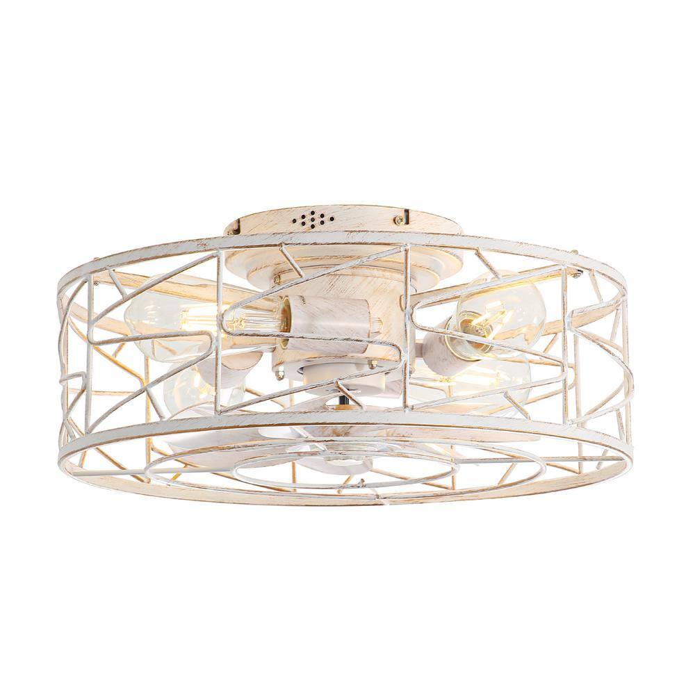 Breezary 16.5 in. Indoor Gold/White Flush Mount Caged Ceiling Fan with ...