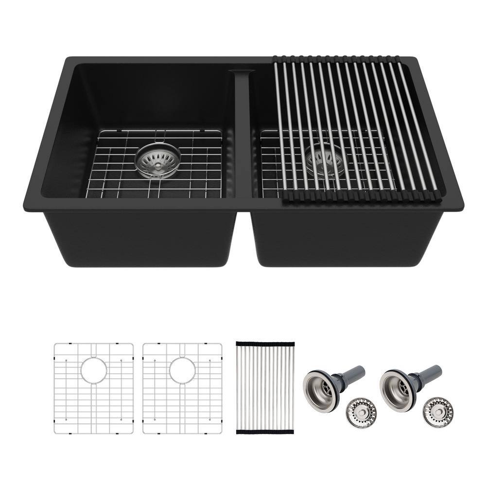 Reviews for LORDEAR 33 in. x 19 in. Matte Black Quartz Composite Sink ...