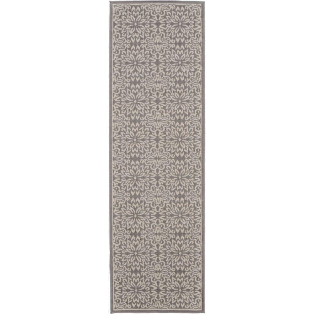 Nourison Jubilant Ivory Grey 2 ft. x 6 ft. Floral Transitional Runner ...