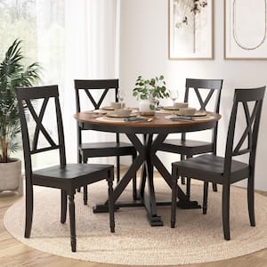 Bush Furniture West End Round Trestle Dining Table with 4 High Back ...
