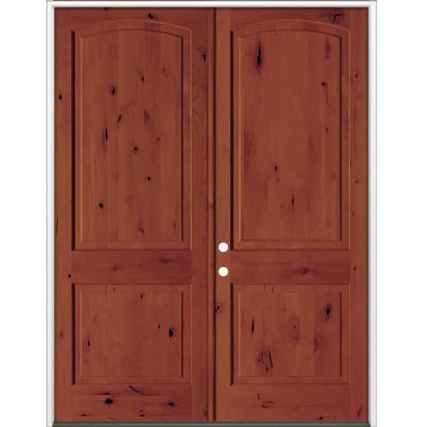 Krosswood Doors 72 in. x 96 in. Rustic Knotty Alder 2-Panel Arch-Top ...