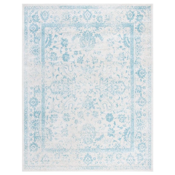 SAFAVIEH Adirondack 9 ft. x 12 ft. Ivory/Light Blue Border Distressed ...