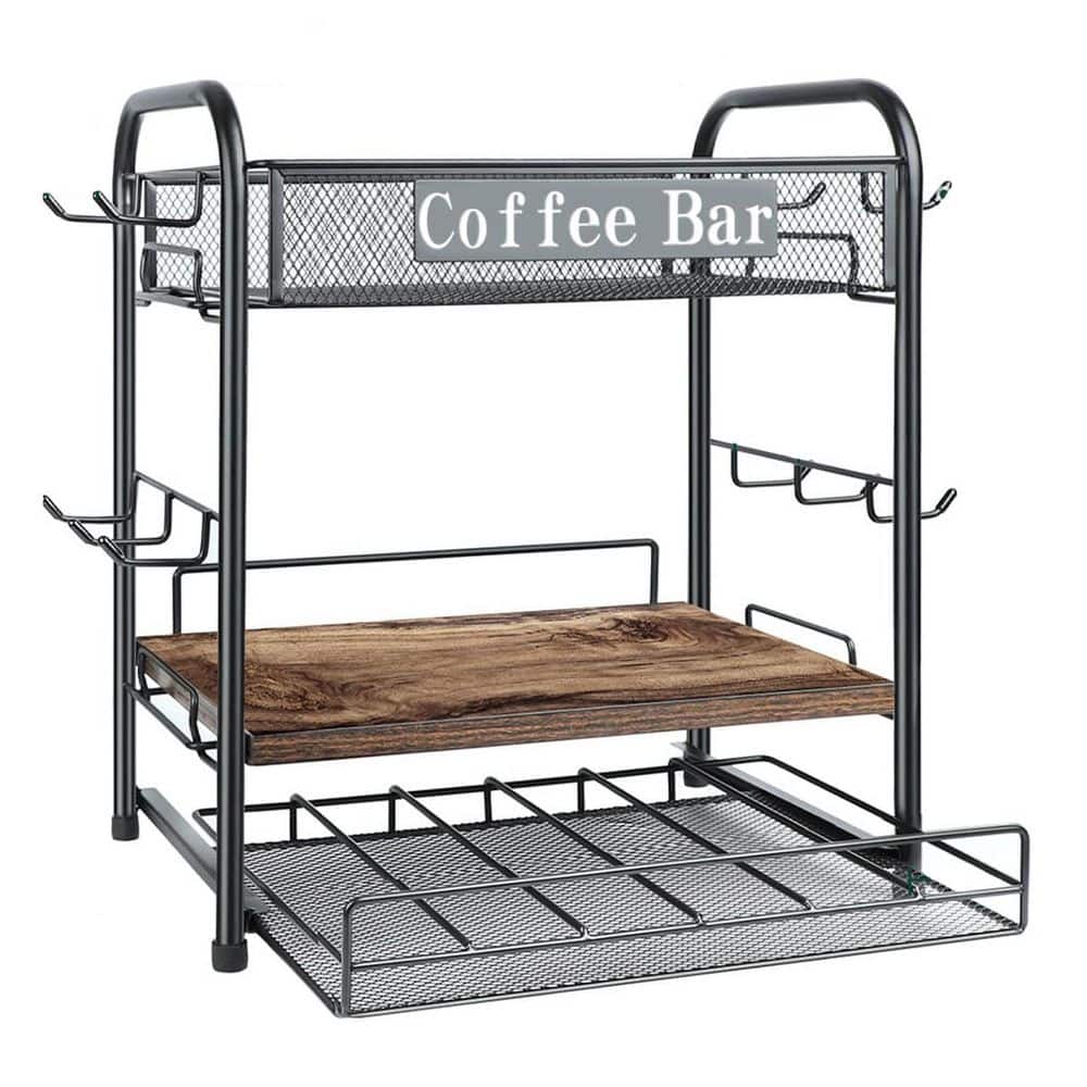 Anqtovp 10-Hook Black Coffee Mug Tree Station Organizer with 3 Tier ...