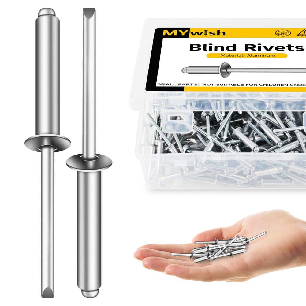 MYWISH 3/16 in. x 1 in. Aluminum Blind Pop Rivets (150-Pack) with Steel ...