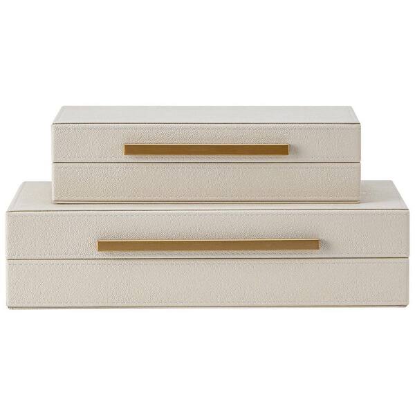 Beige 14. 2in. x 3.6 in. Faux Leather Decorative Boxes Set of 2 TN0303 ...