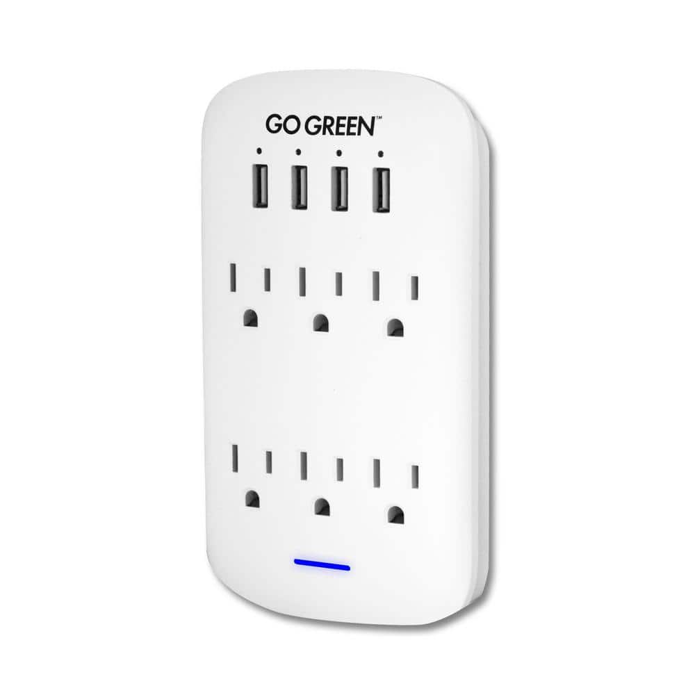 GoGreen Power 6-Outlet Wall Tap with 4 USB Ports, 735 Joules Surge ...